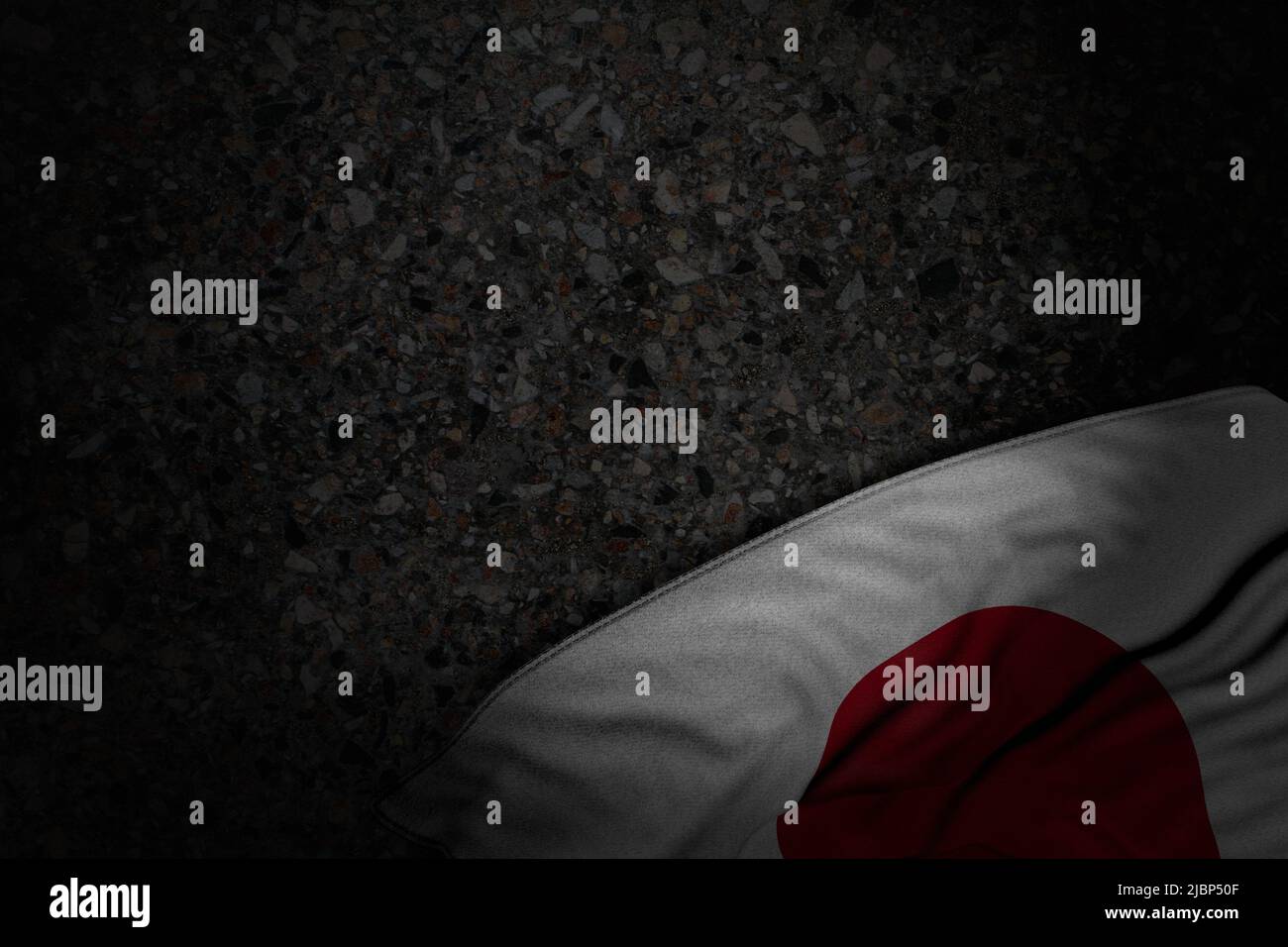 beautiful holiday flag 3d illustration - dark picture of Japan flag ...