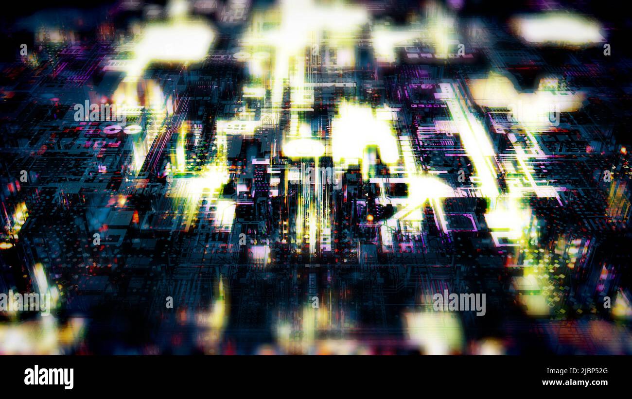 glowing digital hi-tech cyber punk computer background - abstract 3D ...