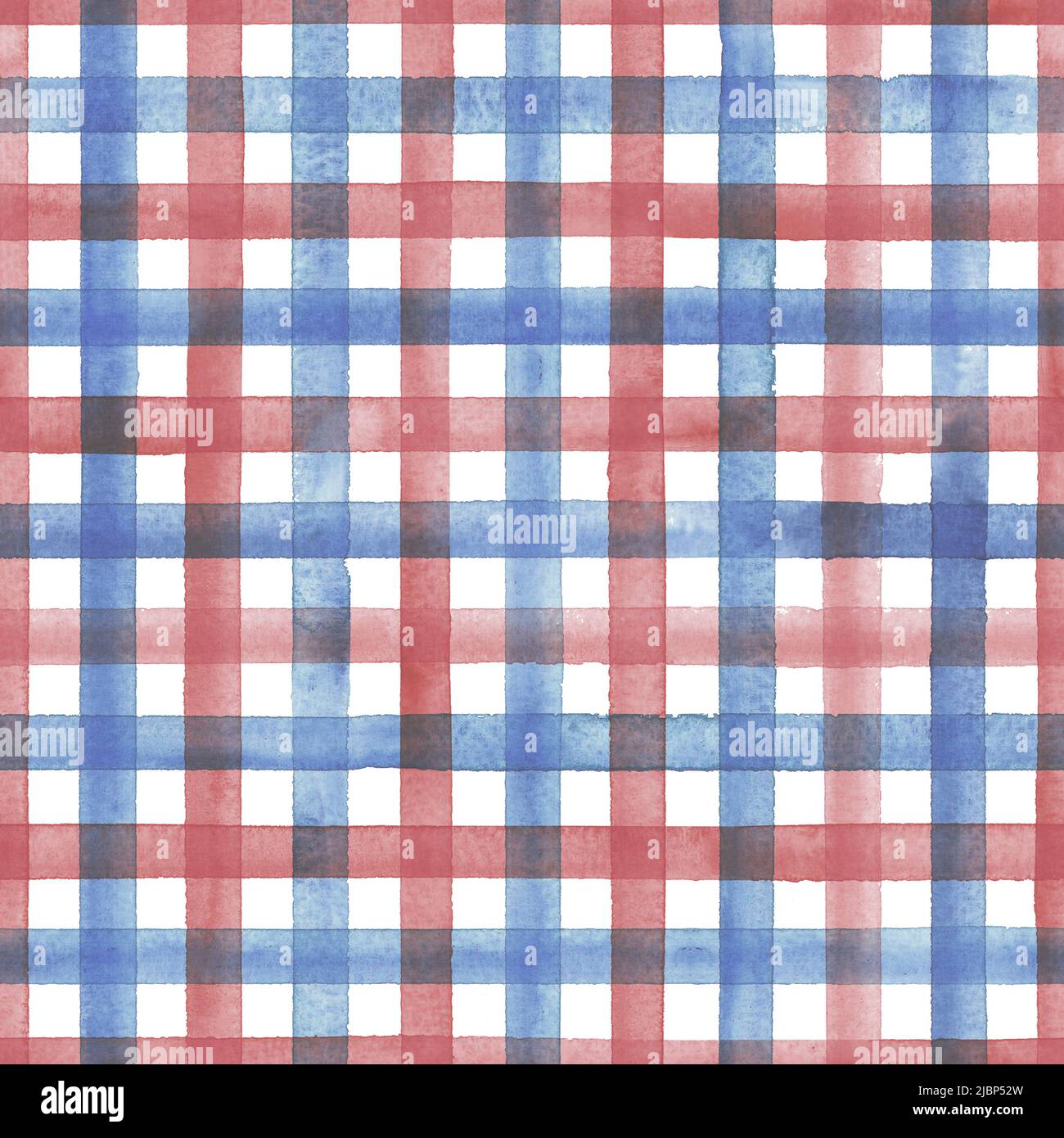 Watercolor stripe plaid seamless pattern. Blue and red stripes on white ...