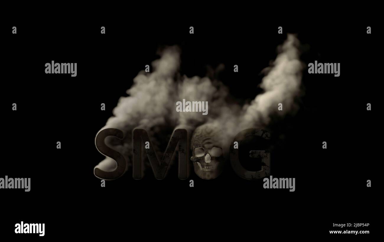 Text smog with skull smoking on black backdrop, isolated - industrial ...