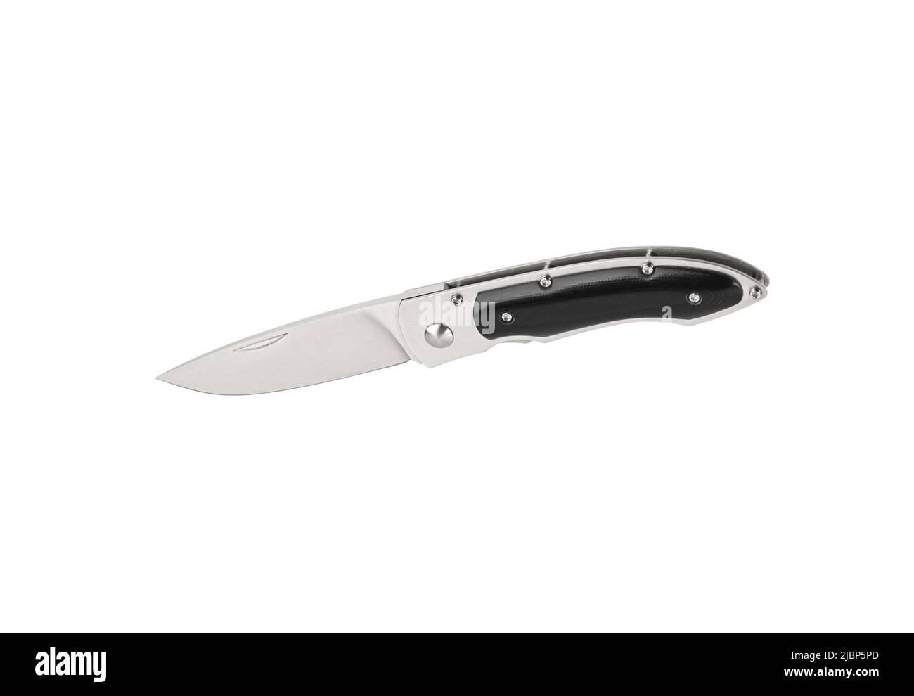 Pocket folding knife isolate on white background. Compact metal sharp ...