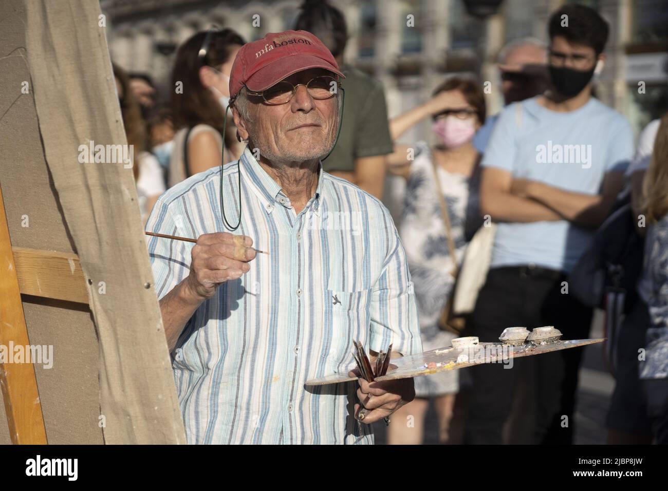 Painter, Antonio Lopez seen working on the painting he left unfinished ...