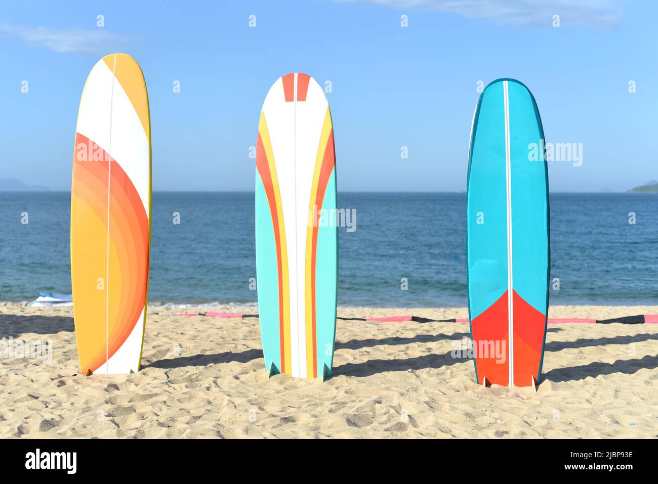 Surfboards on sandy beach in Vietnam Stock Photo - Alamy
