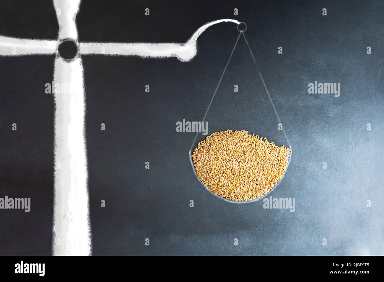 wheat grain weight scales concept flat overhead Stock Photo - Alamy