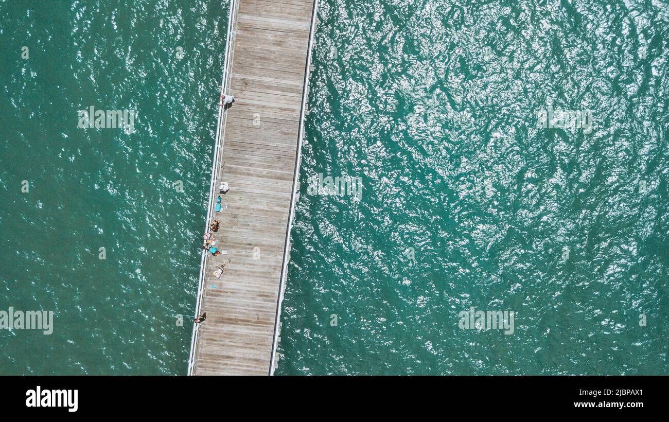 Detail of Hervey Bay pier, Australia, aerial view Stock Photo - Alamy