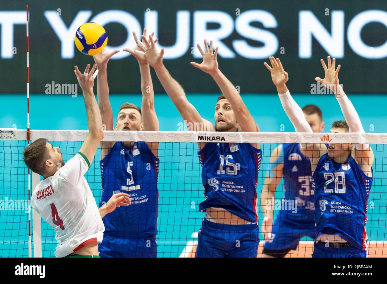 Ottawa, Canada. 07 Jun 2022. Milan Katic (5 -- of Serbia),Nemanja Masulovic (15 -- of Serbia ...