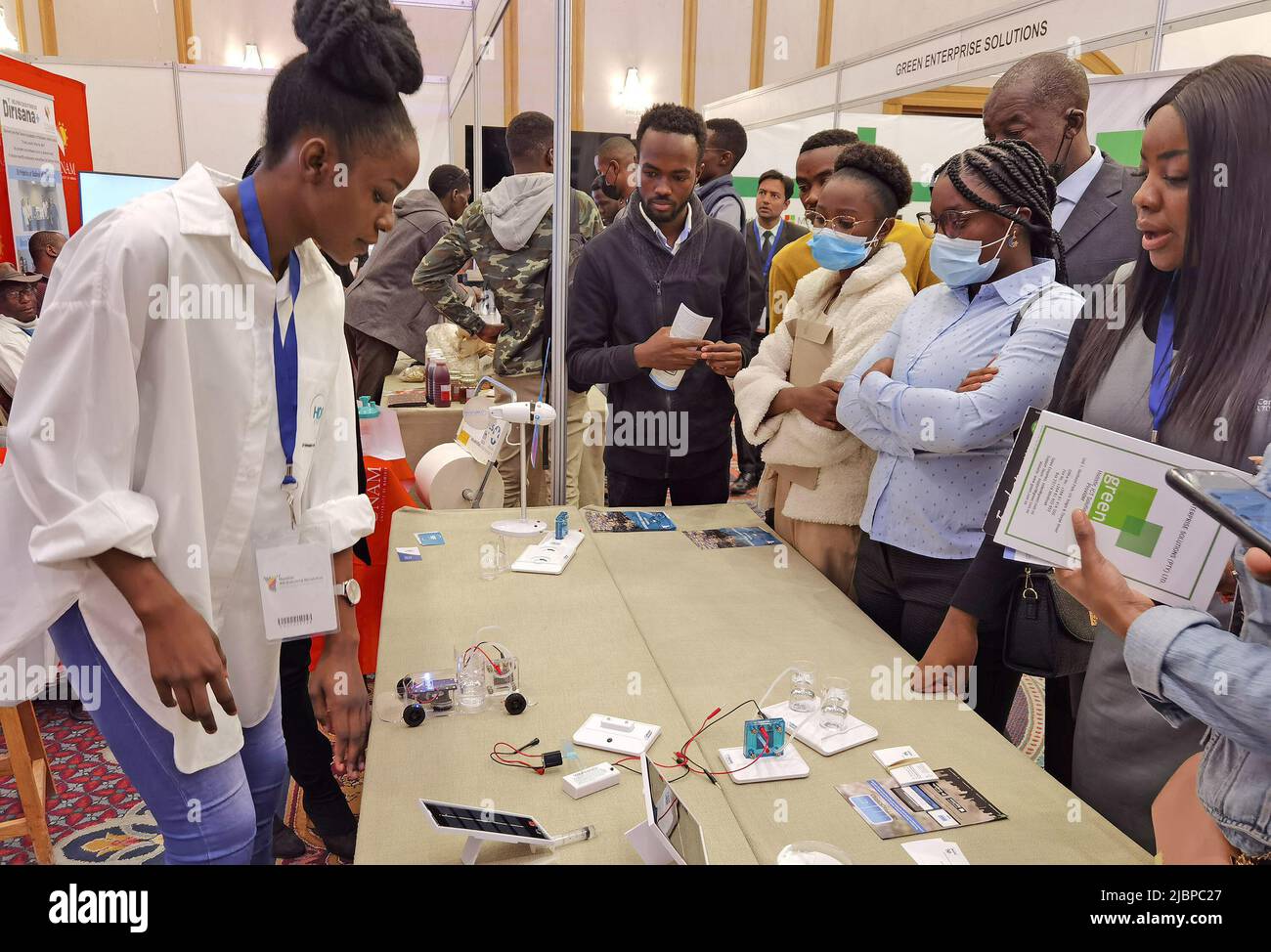 Windhoek, Namibia. 7th June, 2022. People visit the expo of the 4th Industrial Revolution ...