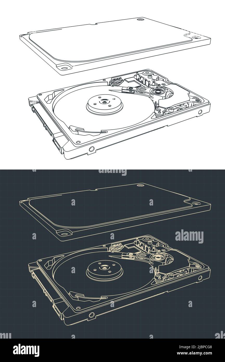 Stylized vector illustration of drawings of hard disk drive Stock ...