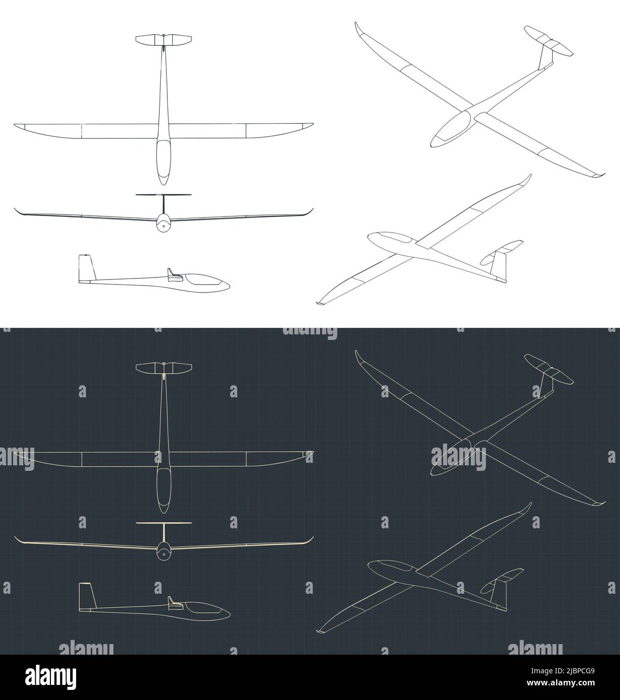 Stylized vector illustration of blueprints of glider Stock Vector Image ...