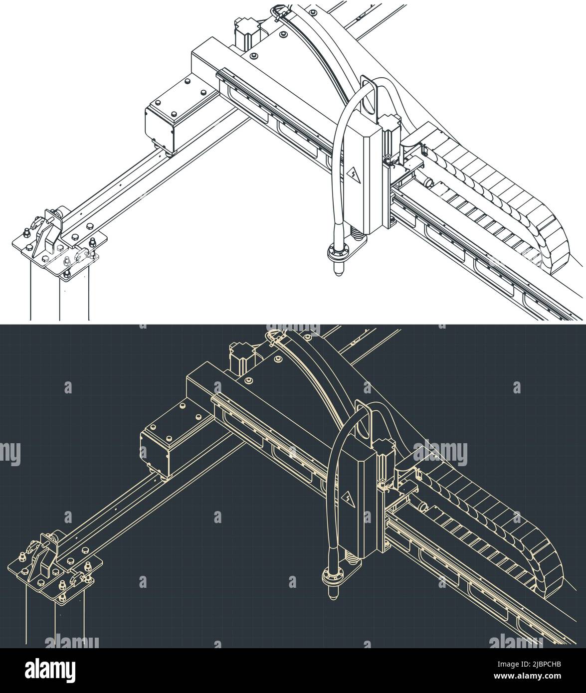 Stylized vector illustration of drawings of CNC plasma cutting machine ...