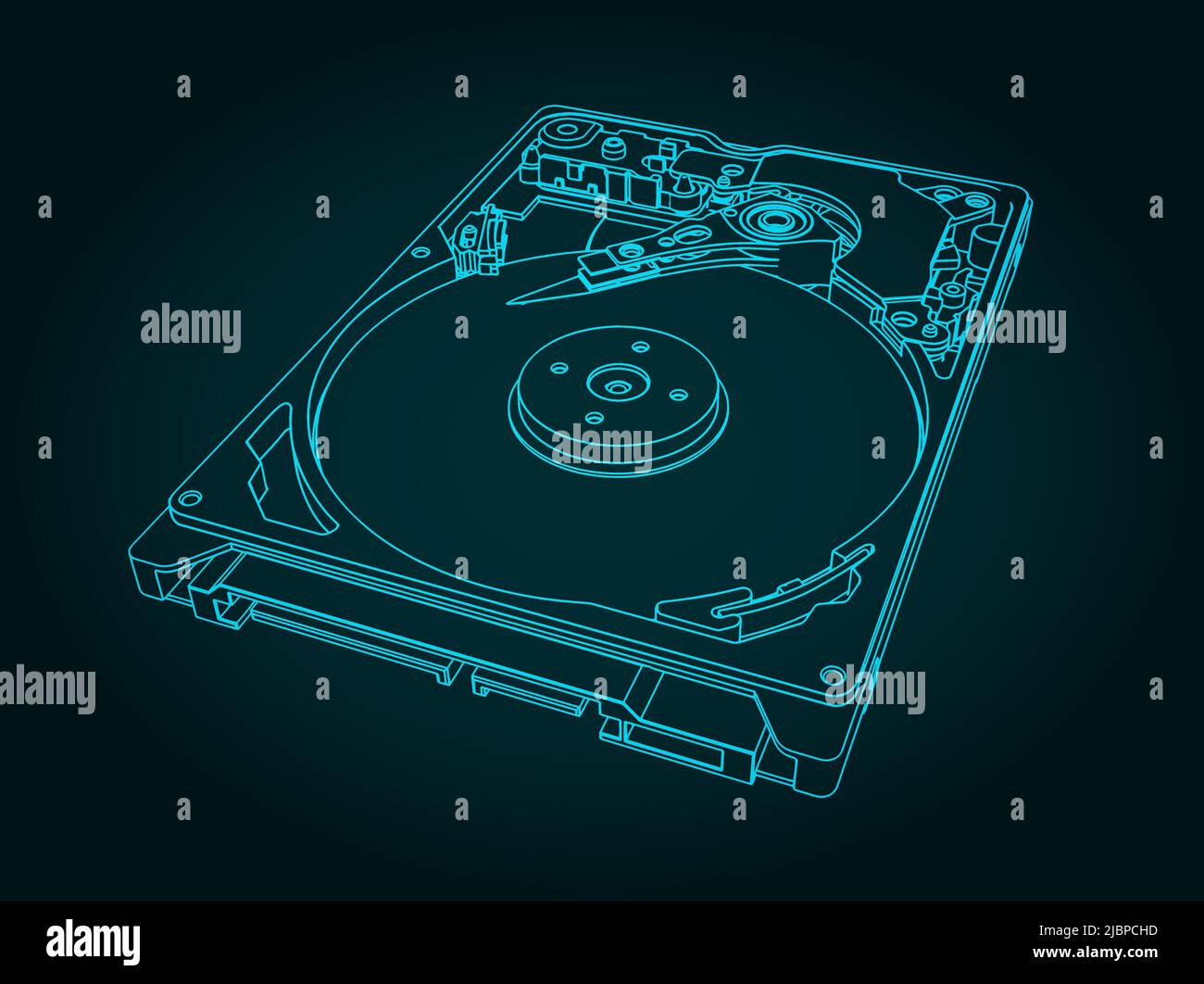 Stylized vector illustrations of drawings of hard disk drive Stock ...