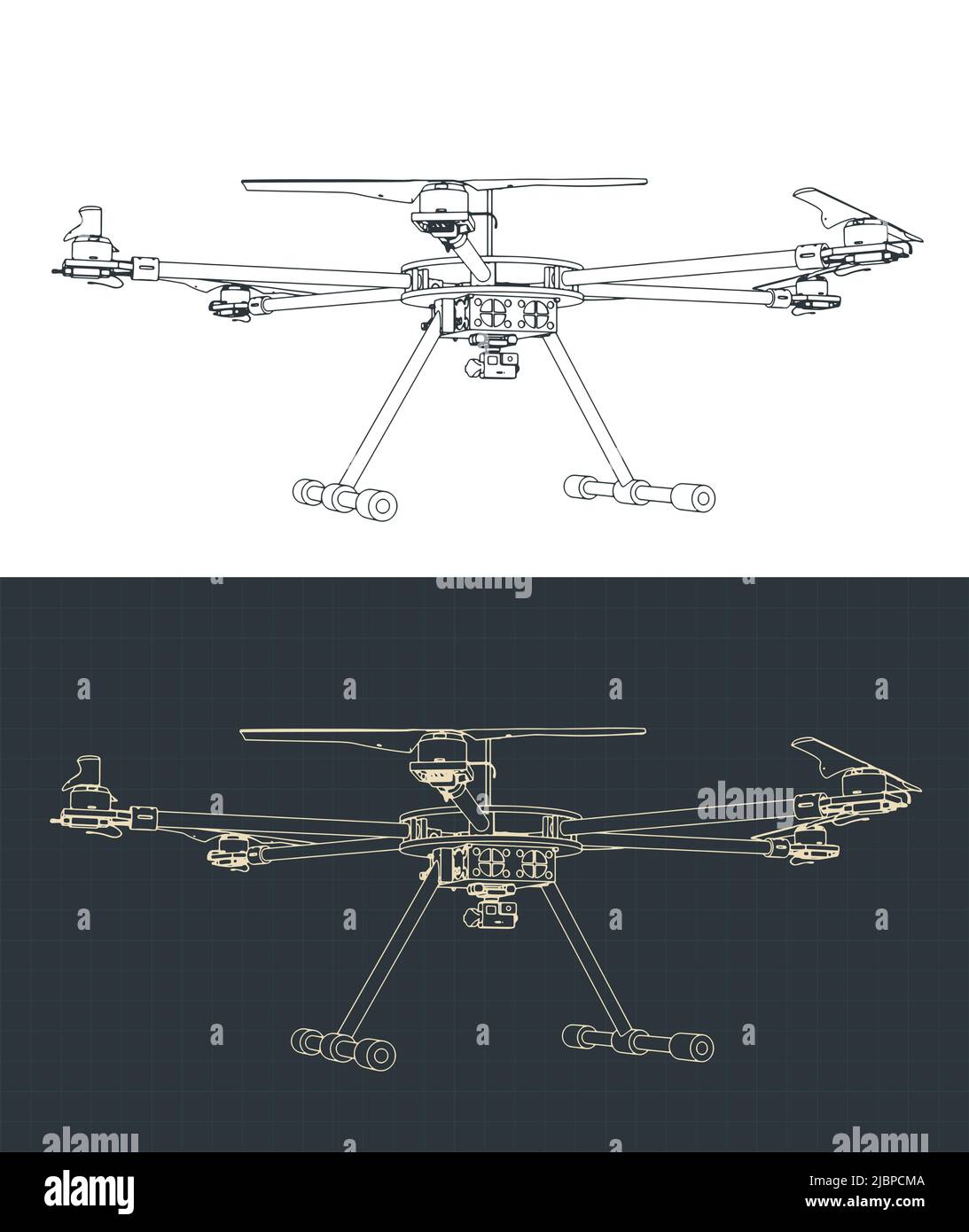Stylized vector illustration of drawings of hexacopter Stock Vector ...
