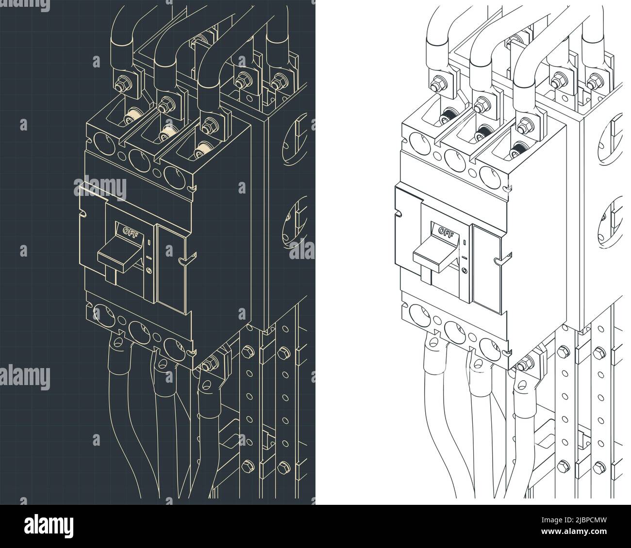 Stylized vector illustration of power circuit breaker close up Stock ...