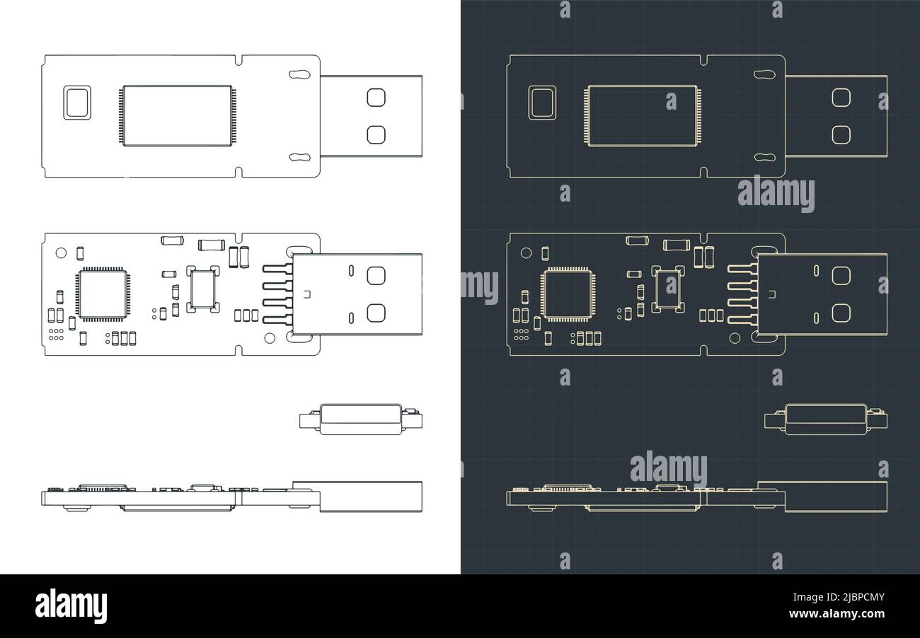 Stylized vector illustration of blueprints of USB fash drive blueprints ...