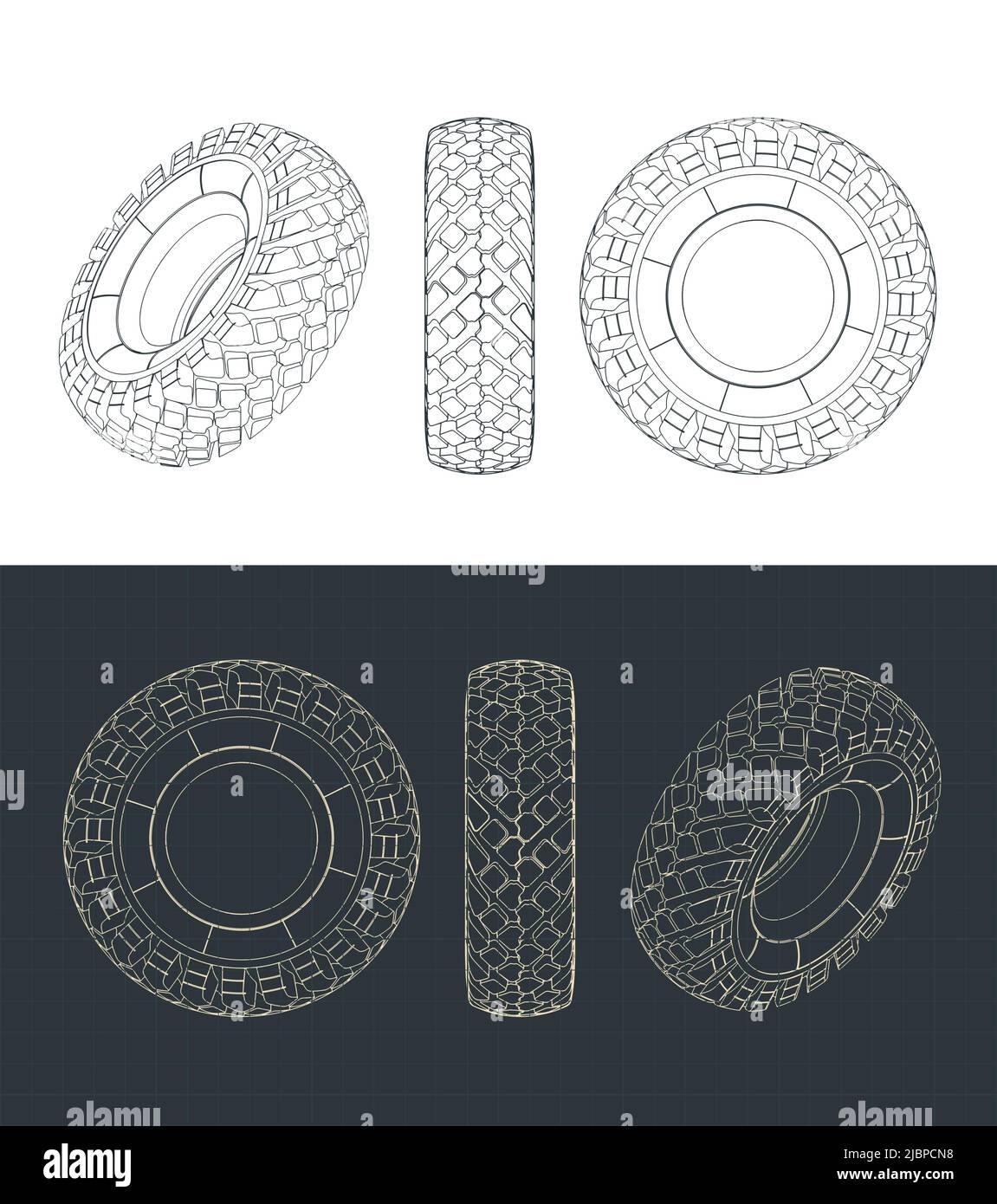 Stylized vector illustration of blueprints of truck tire Stock Vector ...