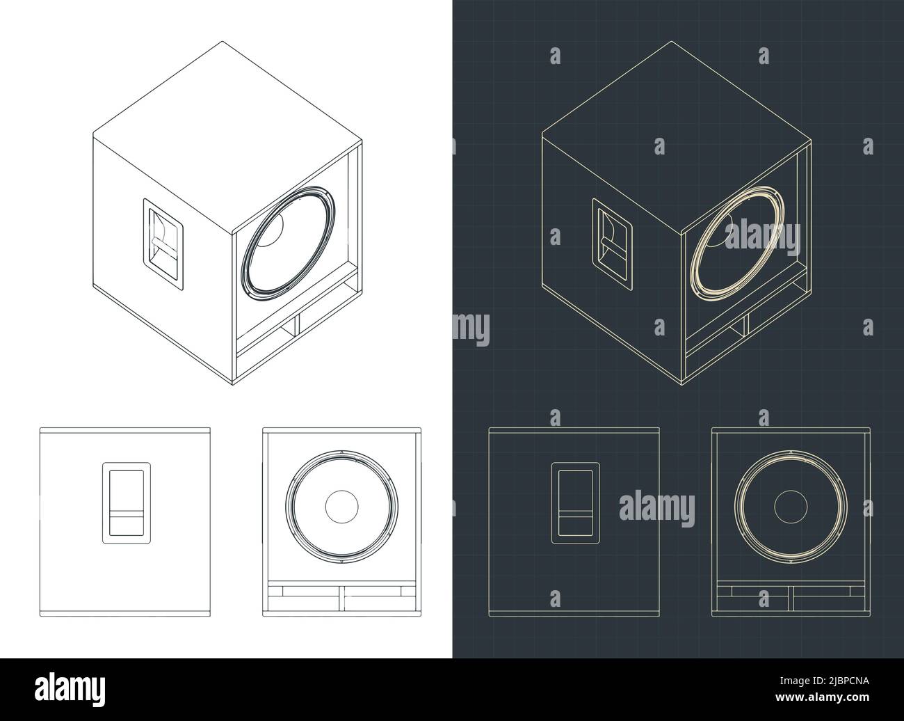 Stylized vector illustration of blueprints of powerful subwoofer Stock ...