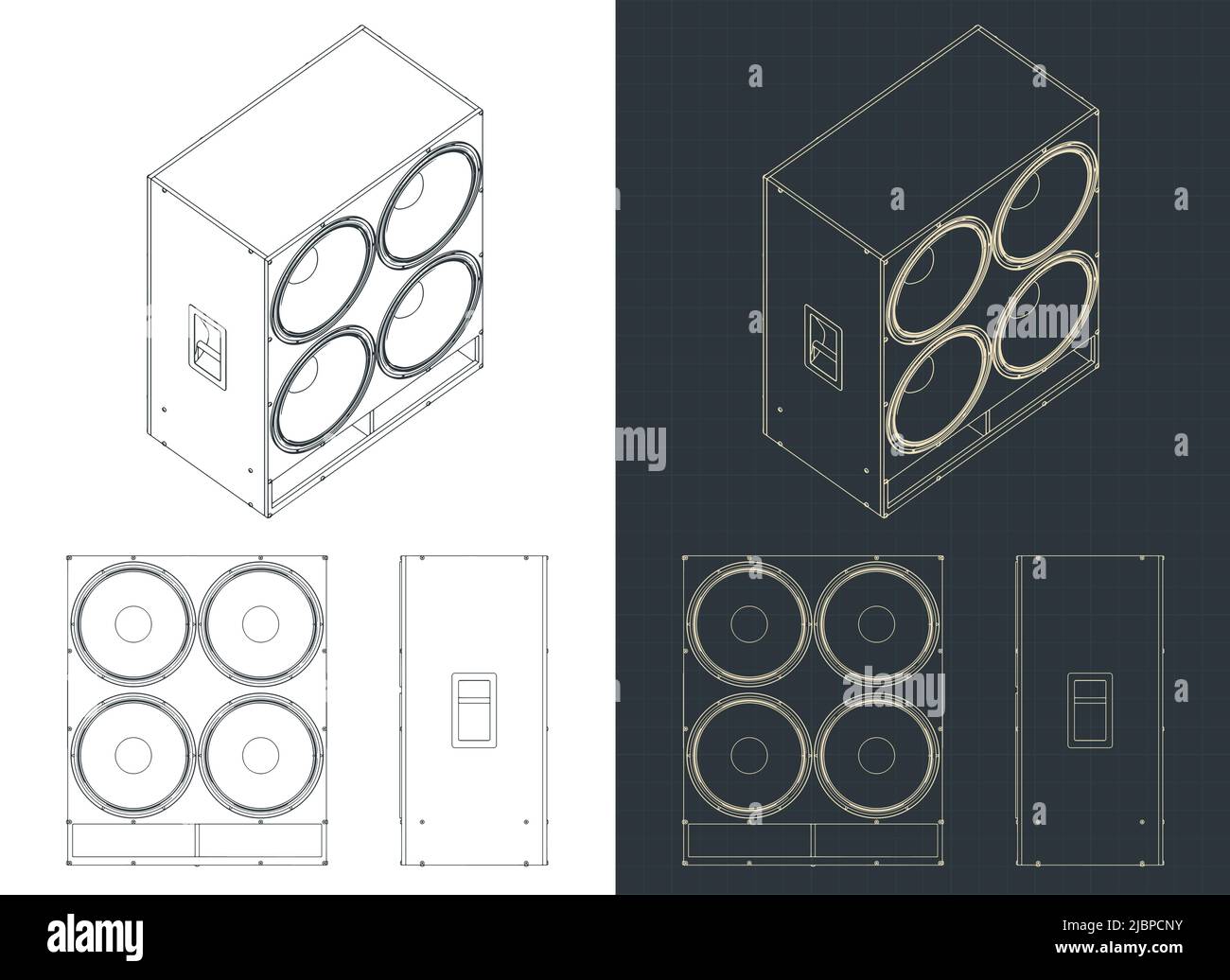 Stylized vector illustration of blueprints of powerful subwoofer Stock ...