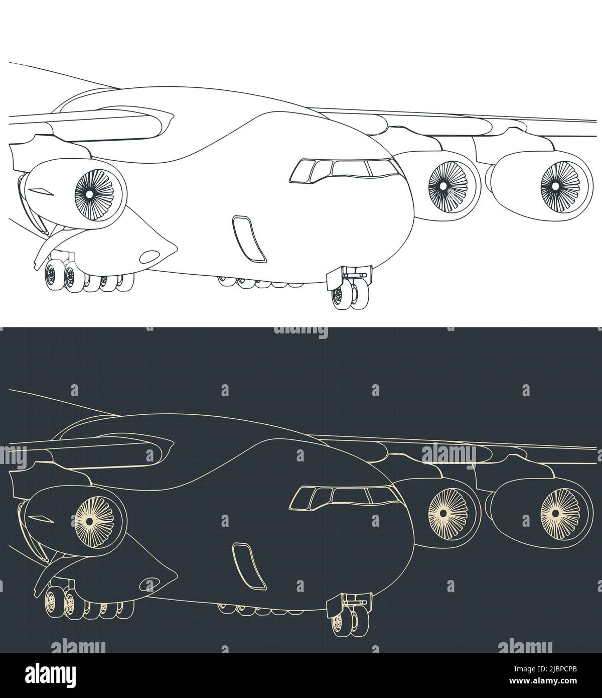 Stylized vector illustration of heavy cargo aircraft close up Stock ...