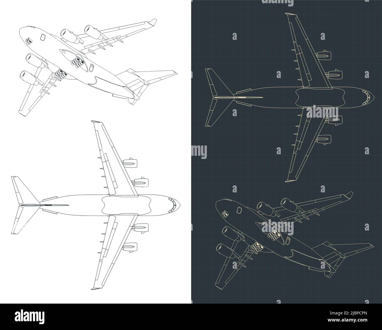 Stylized vector illustration of blueprints of heavy cargo aircraft close up Stock Vector Image ...