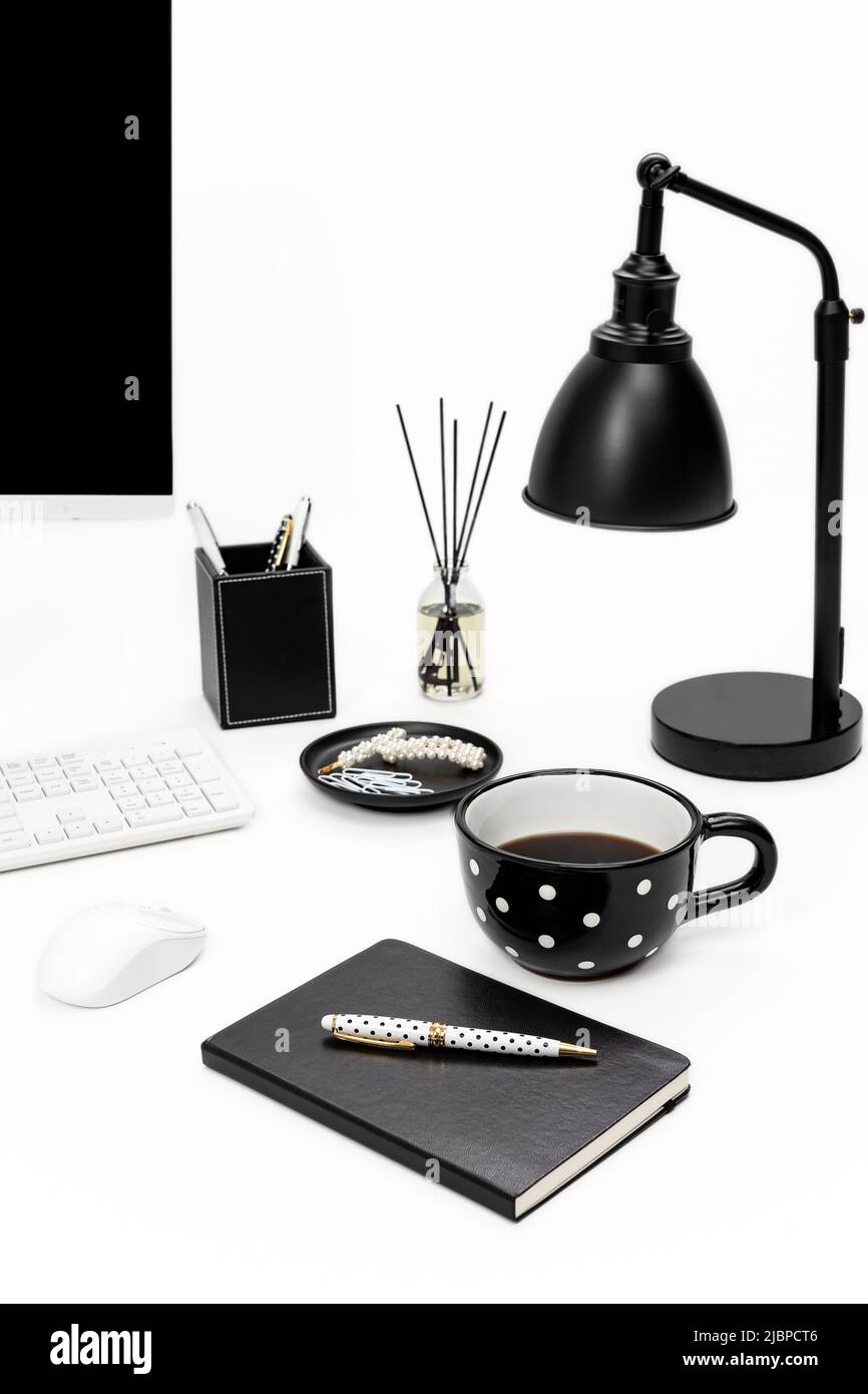 Black and White Styled Desk Workspace Stock Photo - Alamy