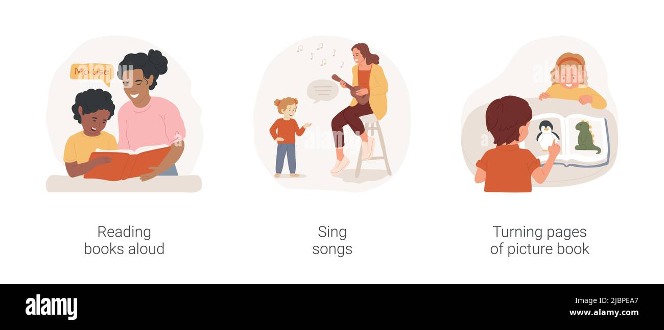 Toddlers learning skills isolated cartoon vector illustration set ...