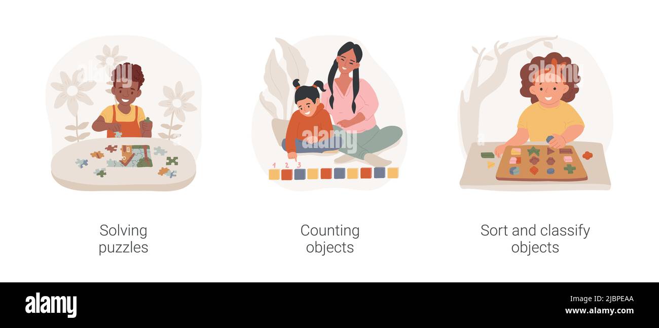 Toddler mental development isolated cartoon vector illustration set ...