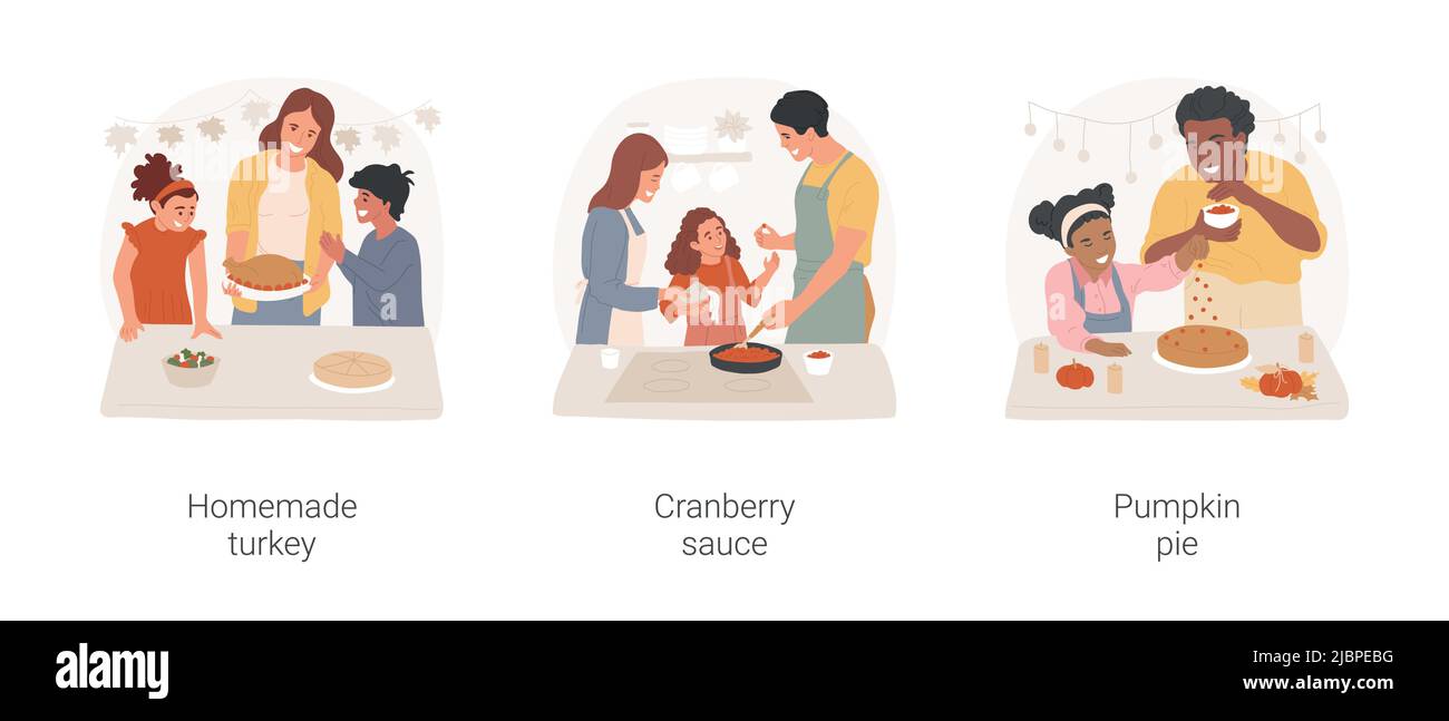 Thanksgiving traditional food isolated cartoon vector illustration set ...