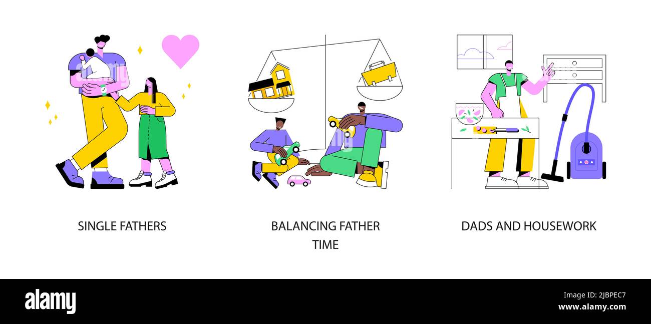 Fatherhood abstract concept vector illustration set. Single fathers ...