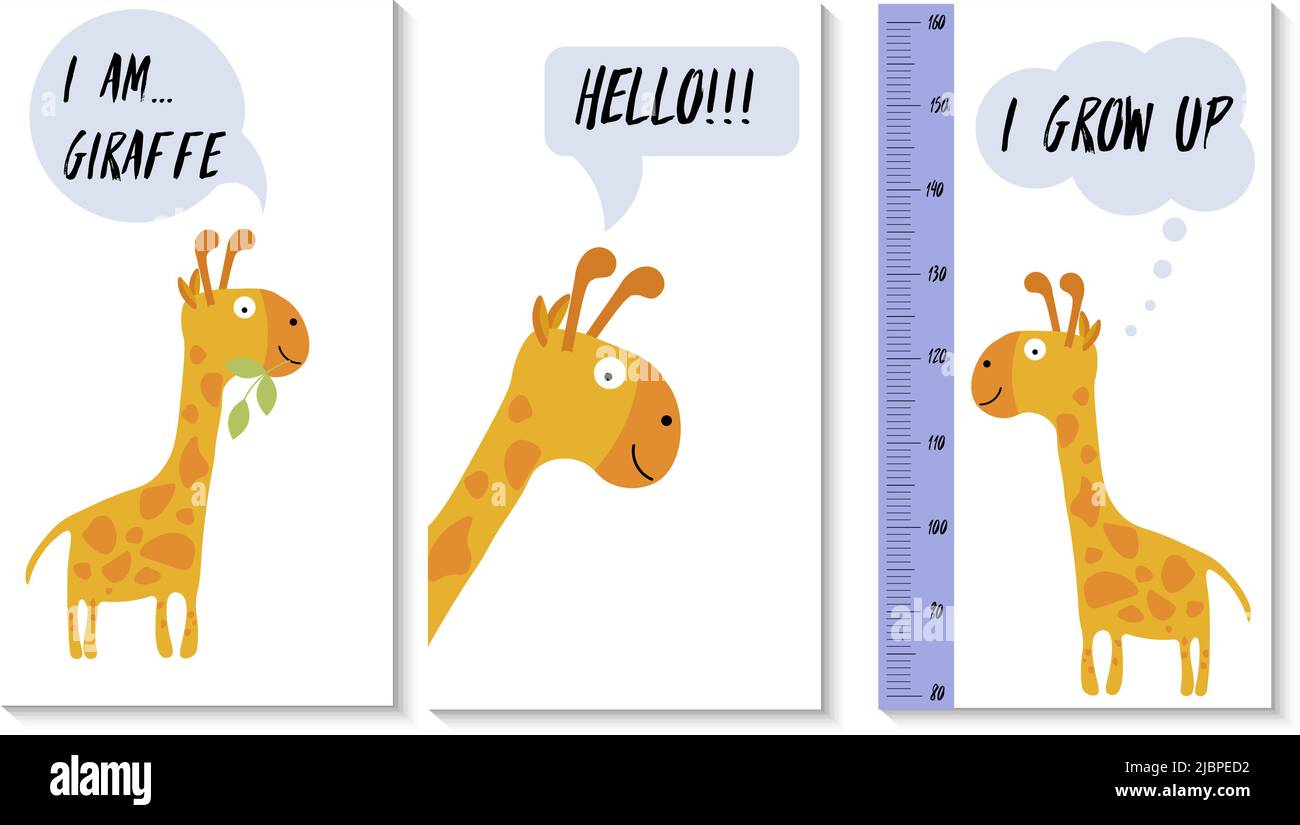 A set of cards with a cheerful giraffe. Vector illustration Stock ...