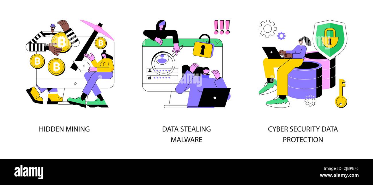 Cyber crime abstract concept vector illustration set. Hidden mining ...