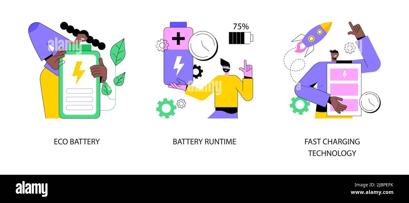 Rechargeable battery abstract concept vector illustration set. Eco ...