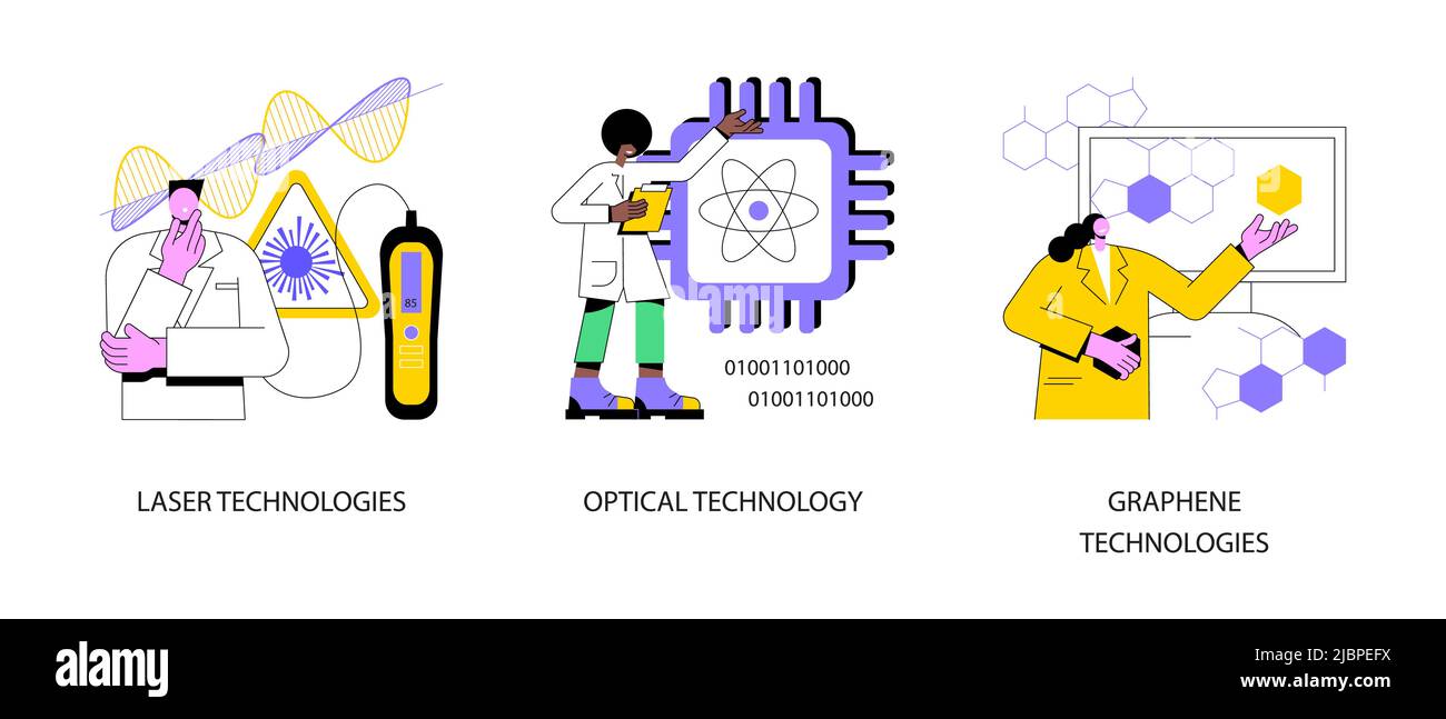Modern science abstract concept vector illustration set. Laser and ...