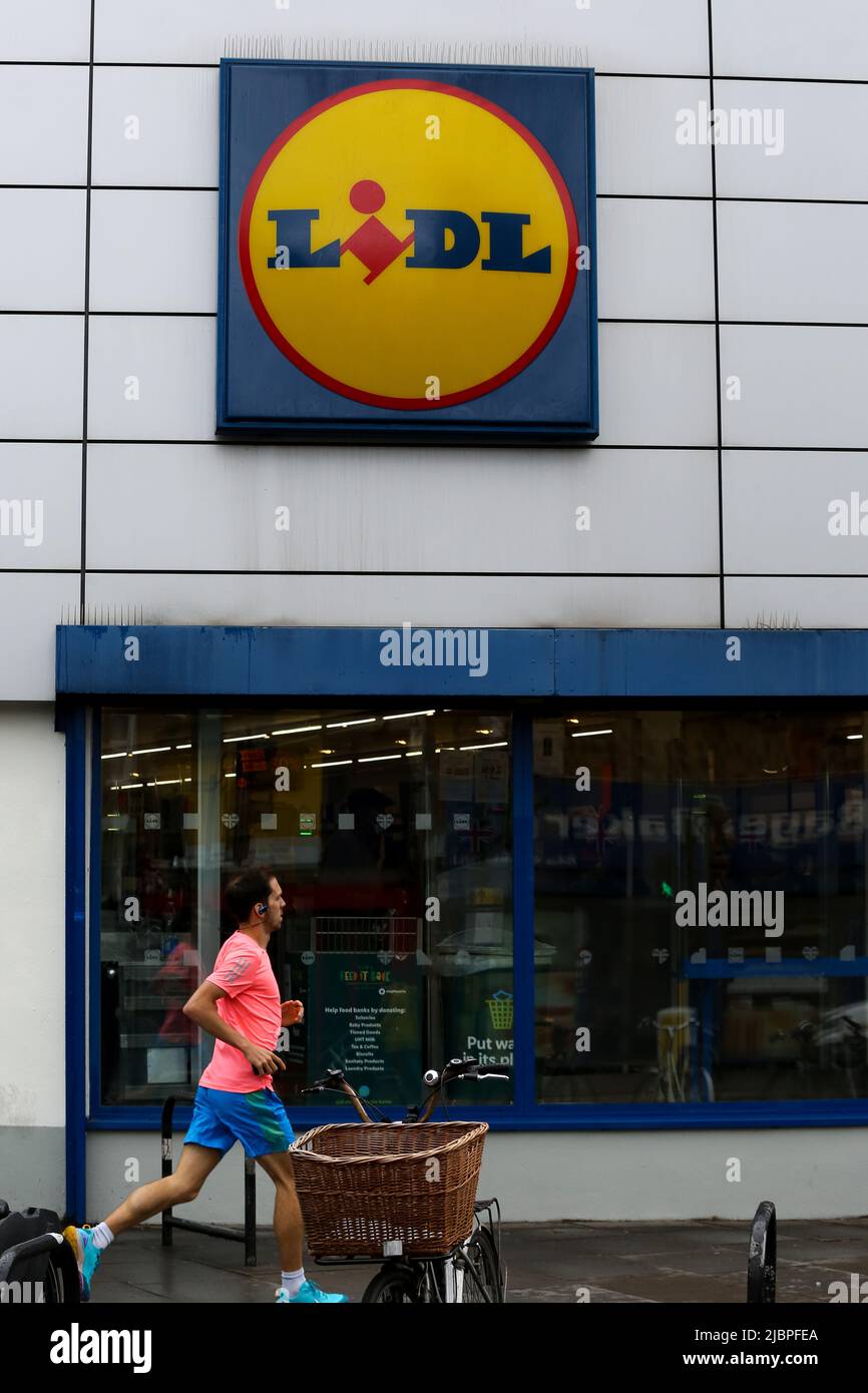London, UK. 06th June, 2022. Lidl's logo displayed outside its store in ...
