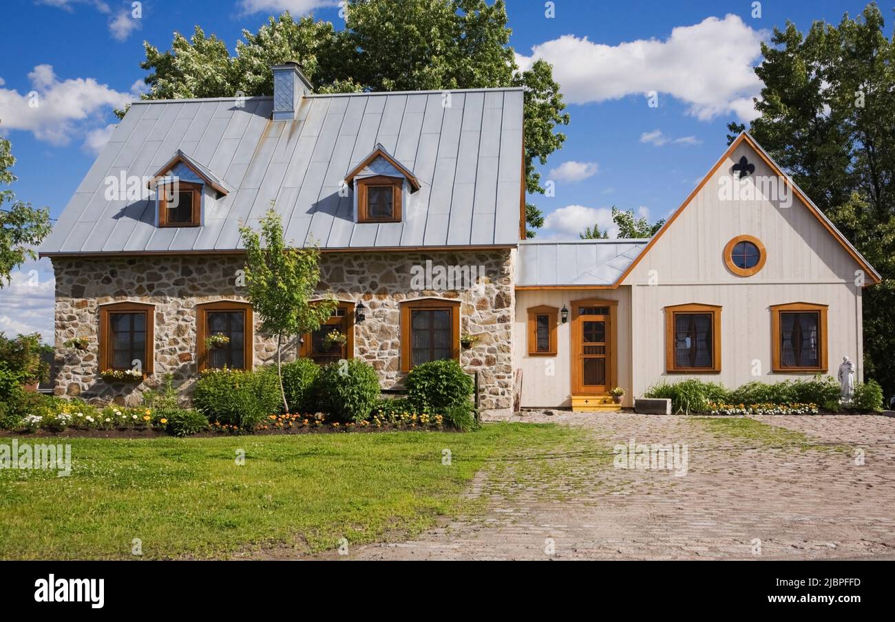 Replica of old 1700s French regime cottage style fieldstone home with ...