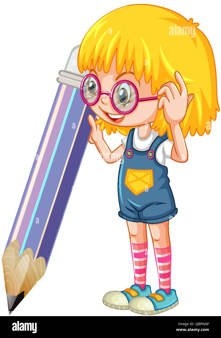 Girl holding pencil cartoon character on white background illustration ...