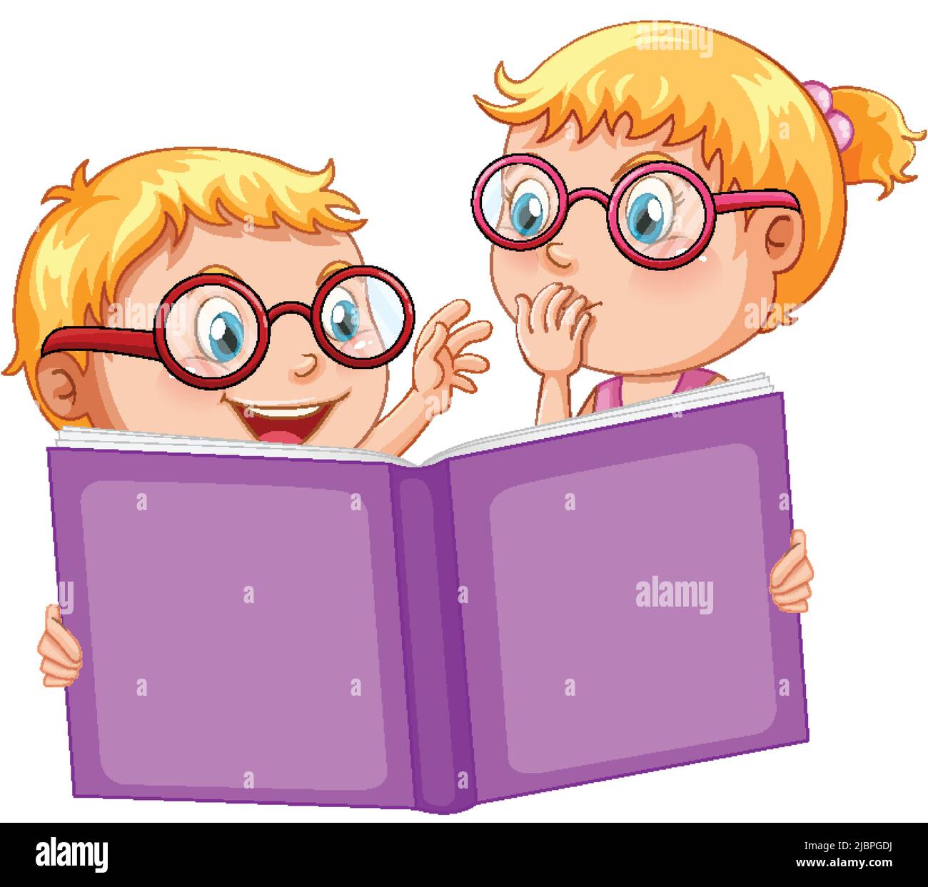 Boy and girl reading book together illustration Stock Vector Image ...