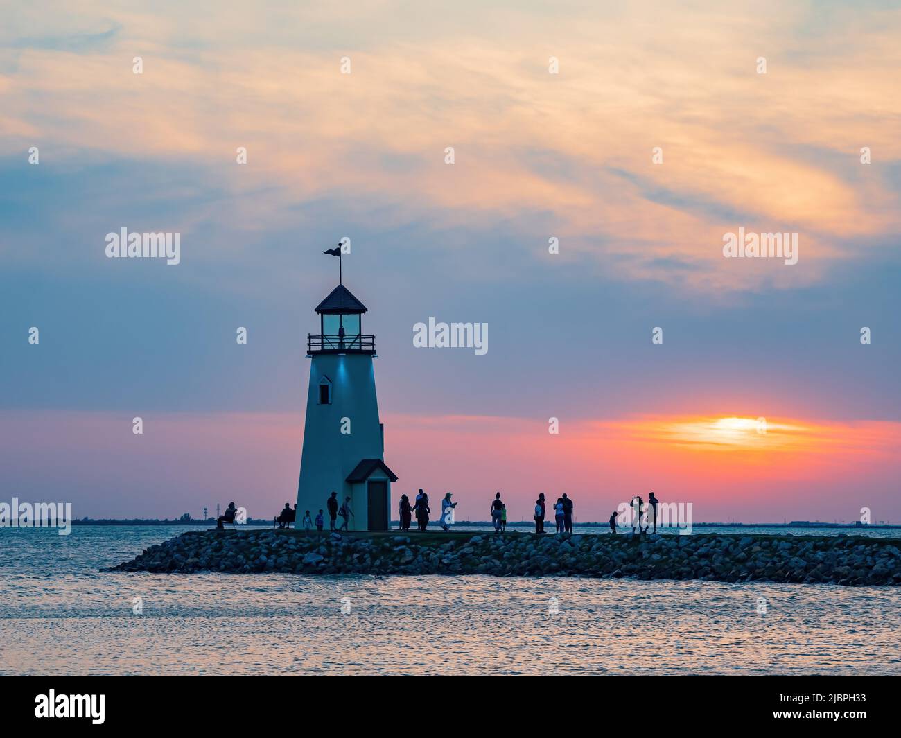Sunset view of the lighthouse of Lake Hefner at Oklahoma Stock Photo ...