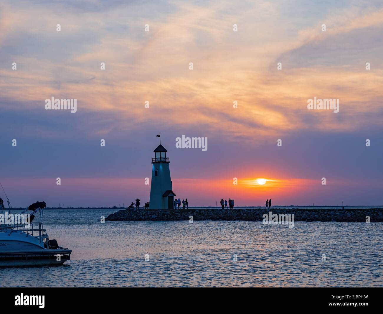 Sunset view of the lighthouse of Lake Hefner at Oklahoma Stock Photo ...