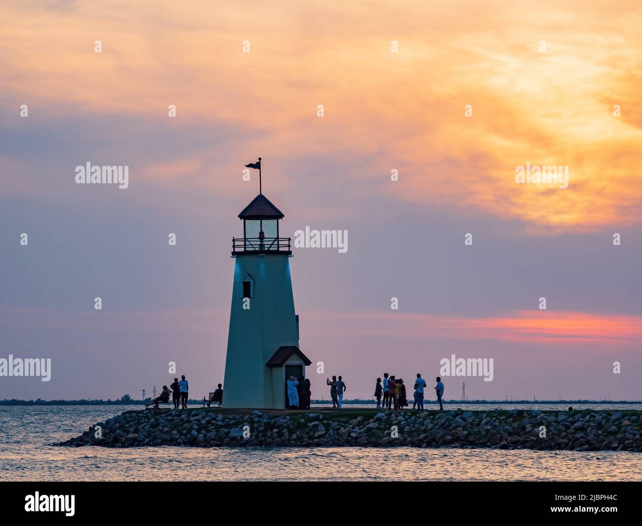 Sunset view of the lighthouse of Lake Hefner at Oklahoma Stock Photo ...