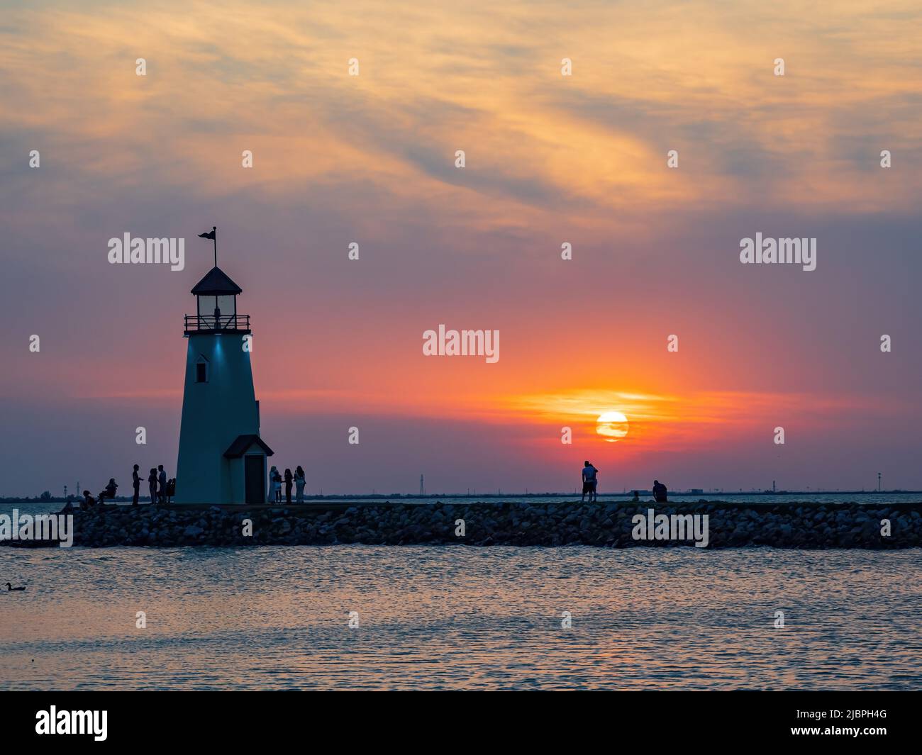 Sunset view of the lighthouse of Lake Hefner at Oklahoma Stock Photo ...