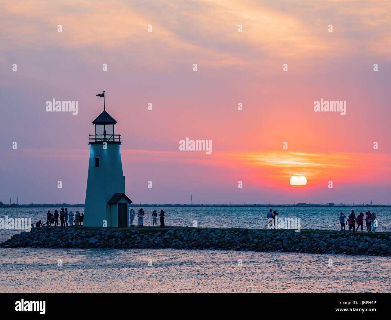 Sunset view of the lighthouse of Lake Hefner at Oklahoma Stock Photo ...