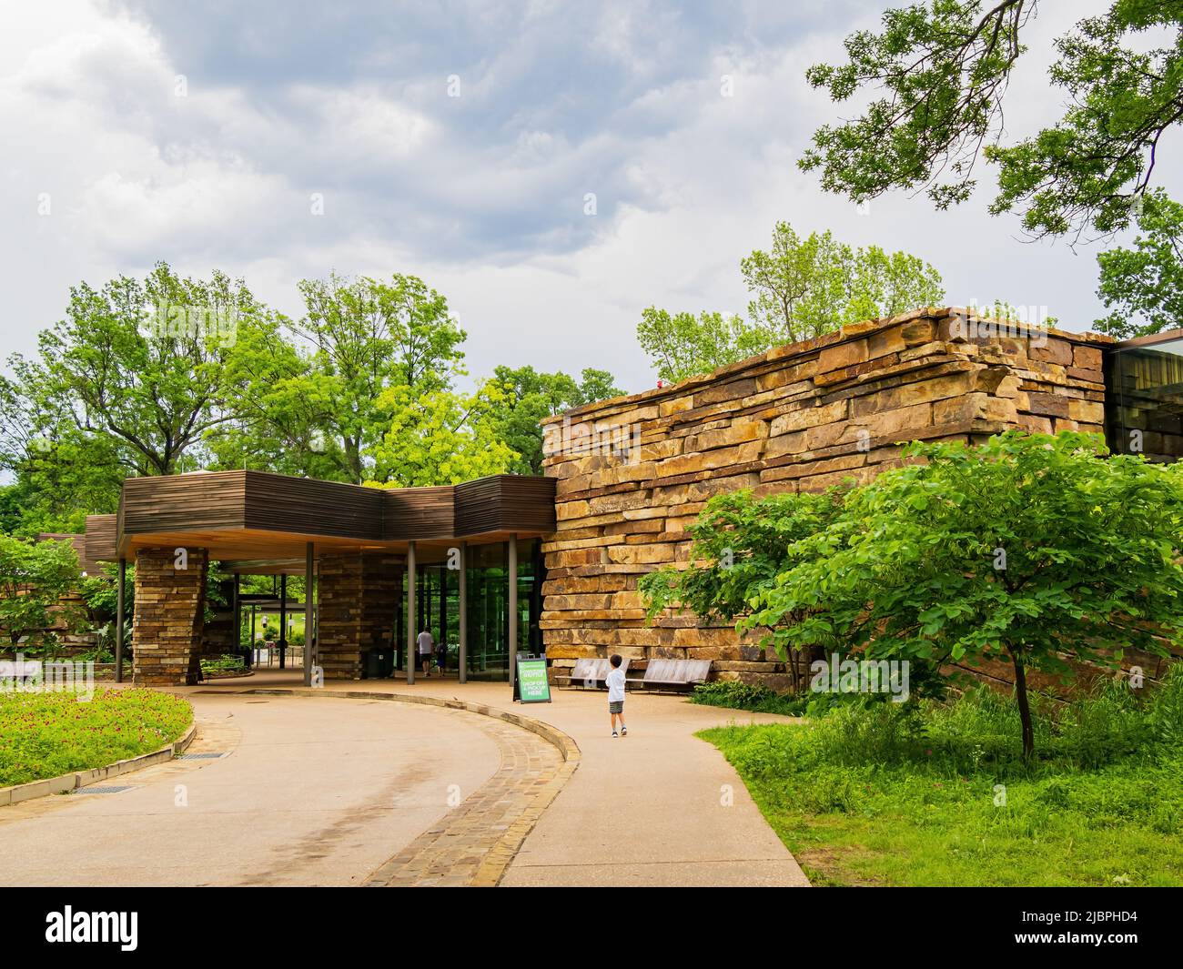Oklahoma, MAY 28 2022 - Overcast view of the main building of Gathering ...