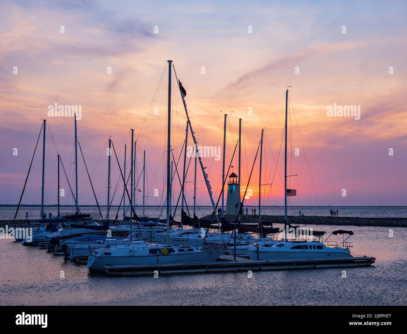 Oklahoma, MAY 28, 2022 - Sunset view of the lighthouse of Lake Hefner ...