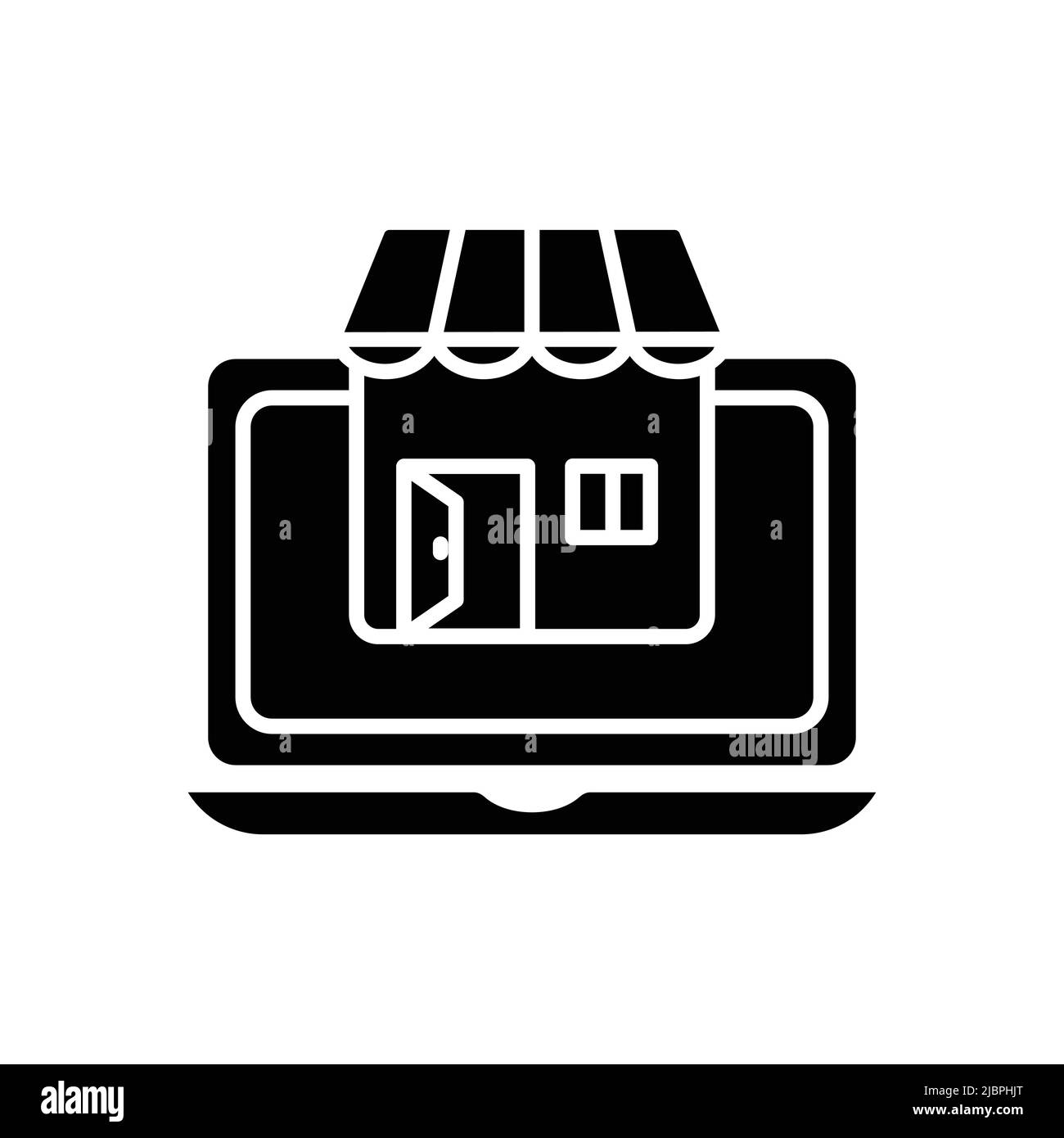 Laptop icon vector with store. suitable for online shop icon, online ...