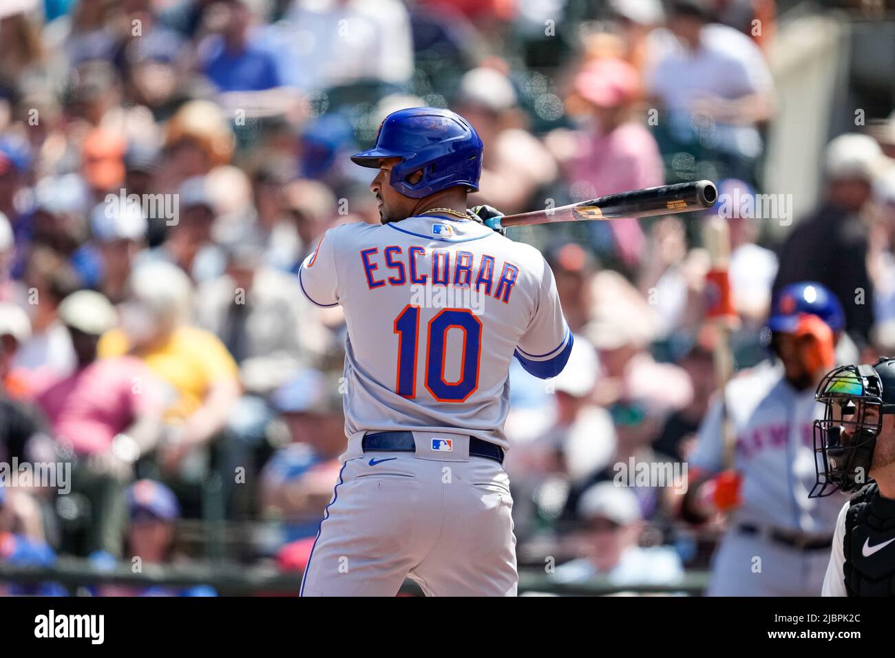 New York Mets Infielder Eduardo Escobar (10) at bat during an MLB game ...