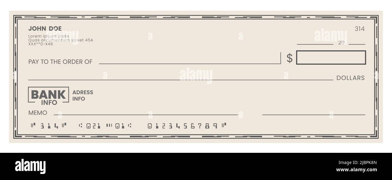 Blank bank check, checkbook cheque template, vector money payment voucher. Bank cash pay cheque ...