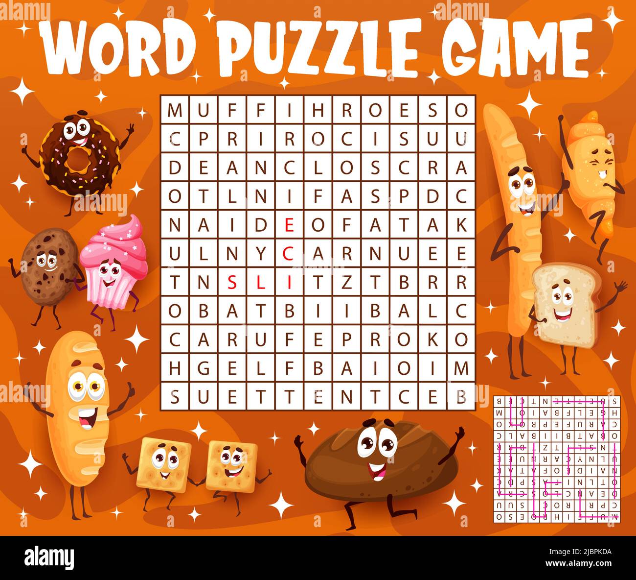 Cookies, desserts and bakery characters word search puzzle game ...