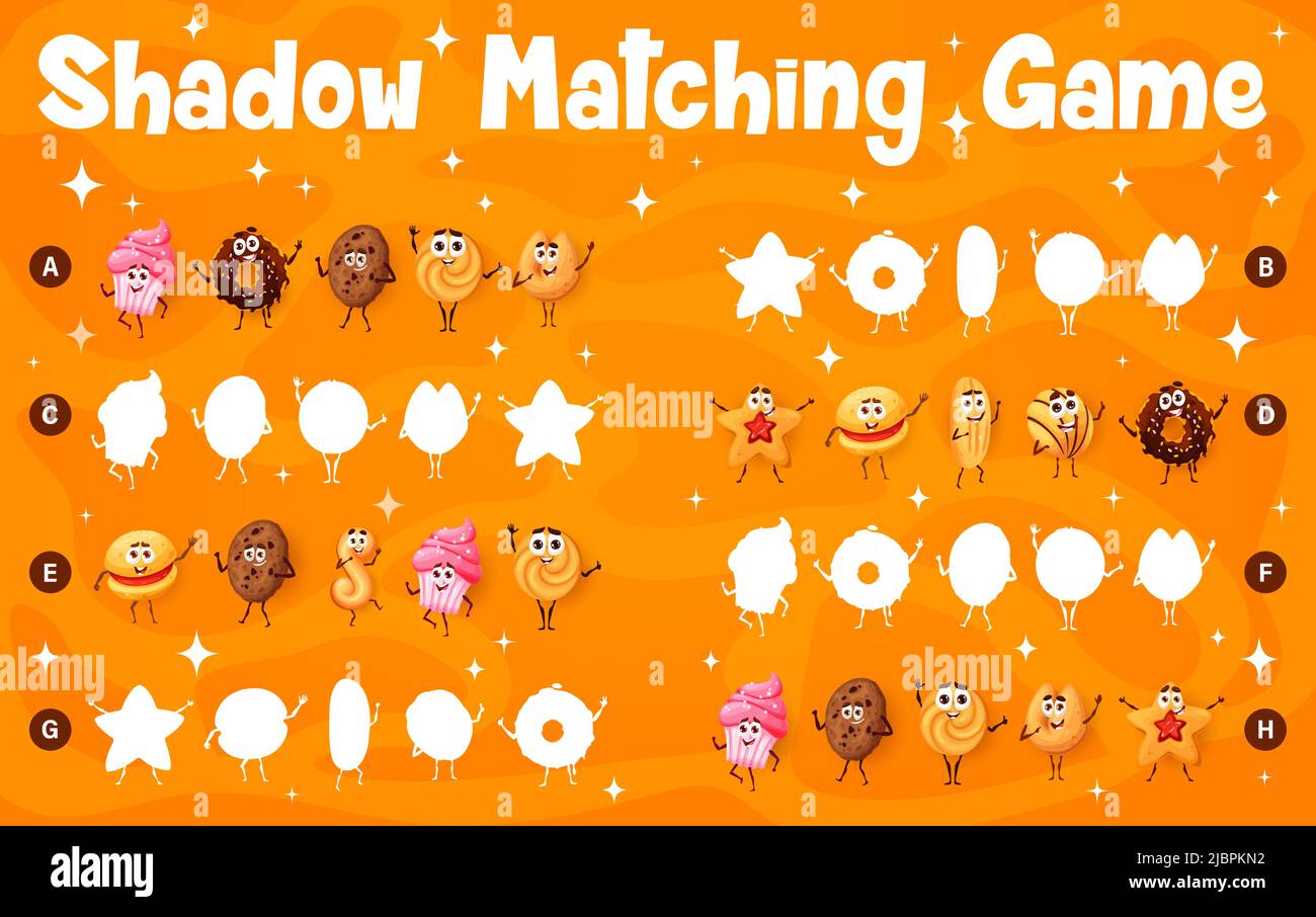 Cookie, desserts and bakery characters shadow match game worksheet ...