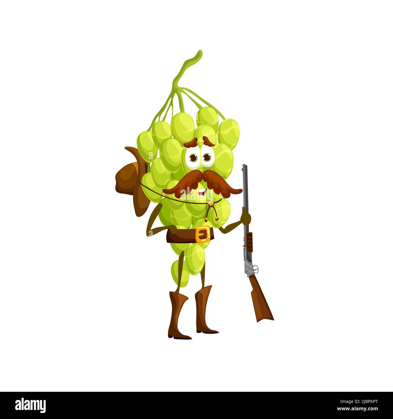 Cartoon grape ranger character. Vector berry cowboy with rifle, bandit ...