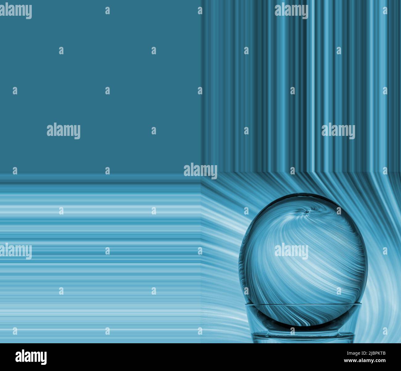 A glass globe with reflections colorized into a monotone repeat edge ...